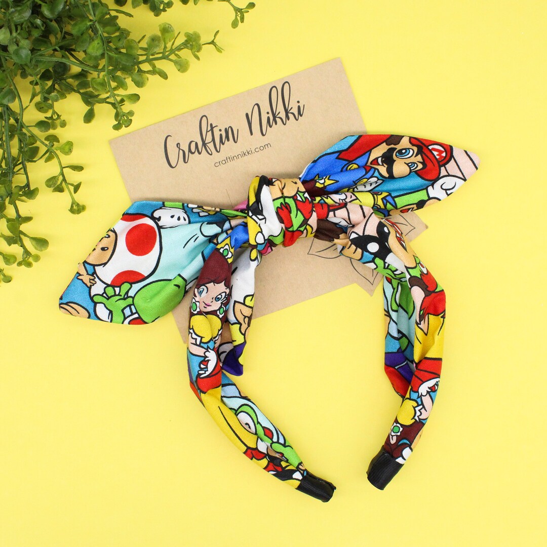 Plumber Racing Game Friends Tossed Cotton Fabric Tie Knot Bow Headband ...