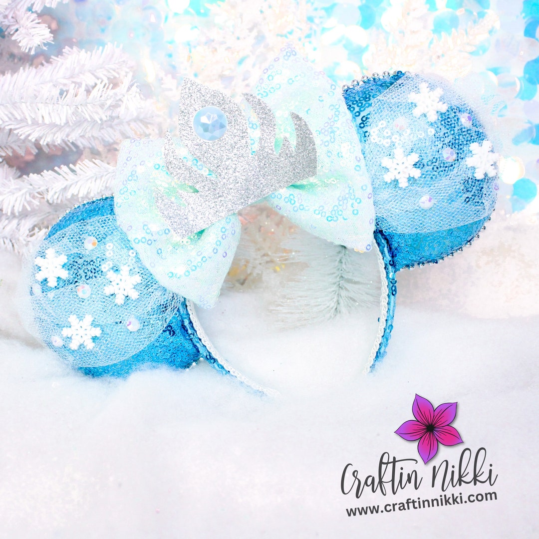 Teal Blue Snow Queen Sequin Ears Headband and Silver Crown | Light ...