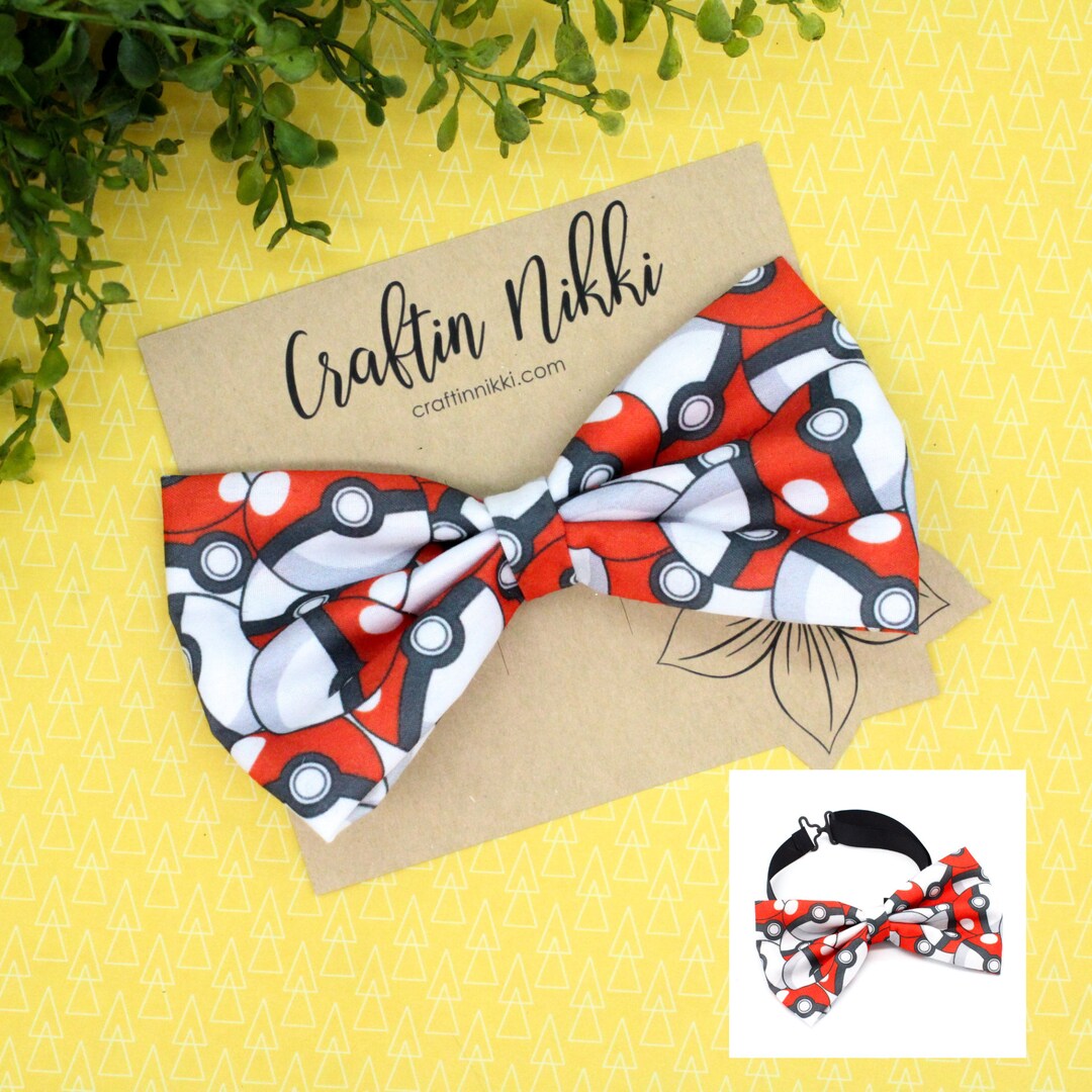 Cute Monster Pokeball Black and Red Tossed Fabric Bowtie for Baby ...