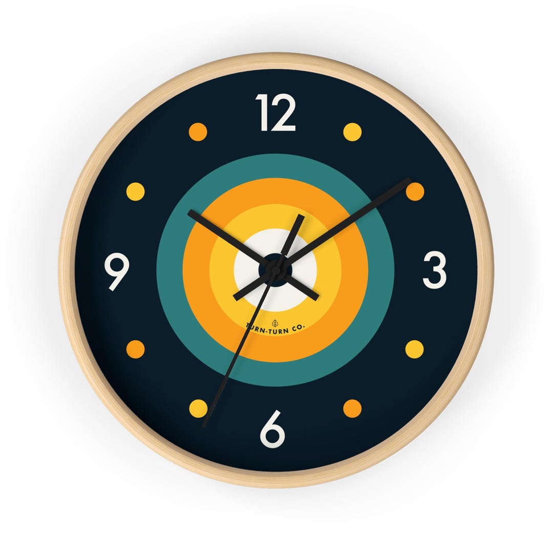 Navy Teal Orange Bullseye Wall Clock, Modern Colorful Clock, Abstract ...