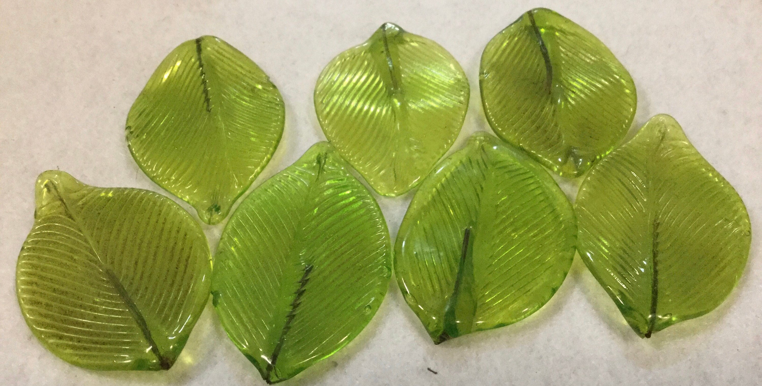 Blown Glass Leaf 7 Piece Floral Leaves Green Pressed Handmade | Etsy