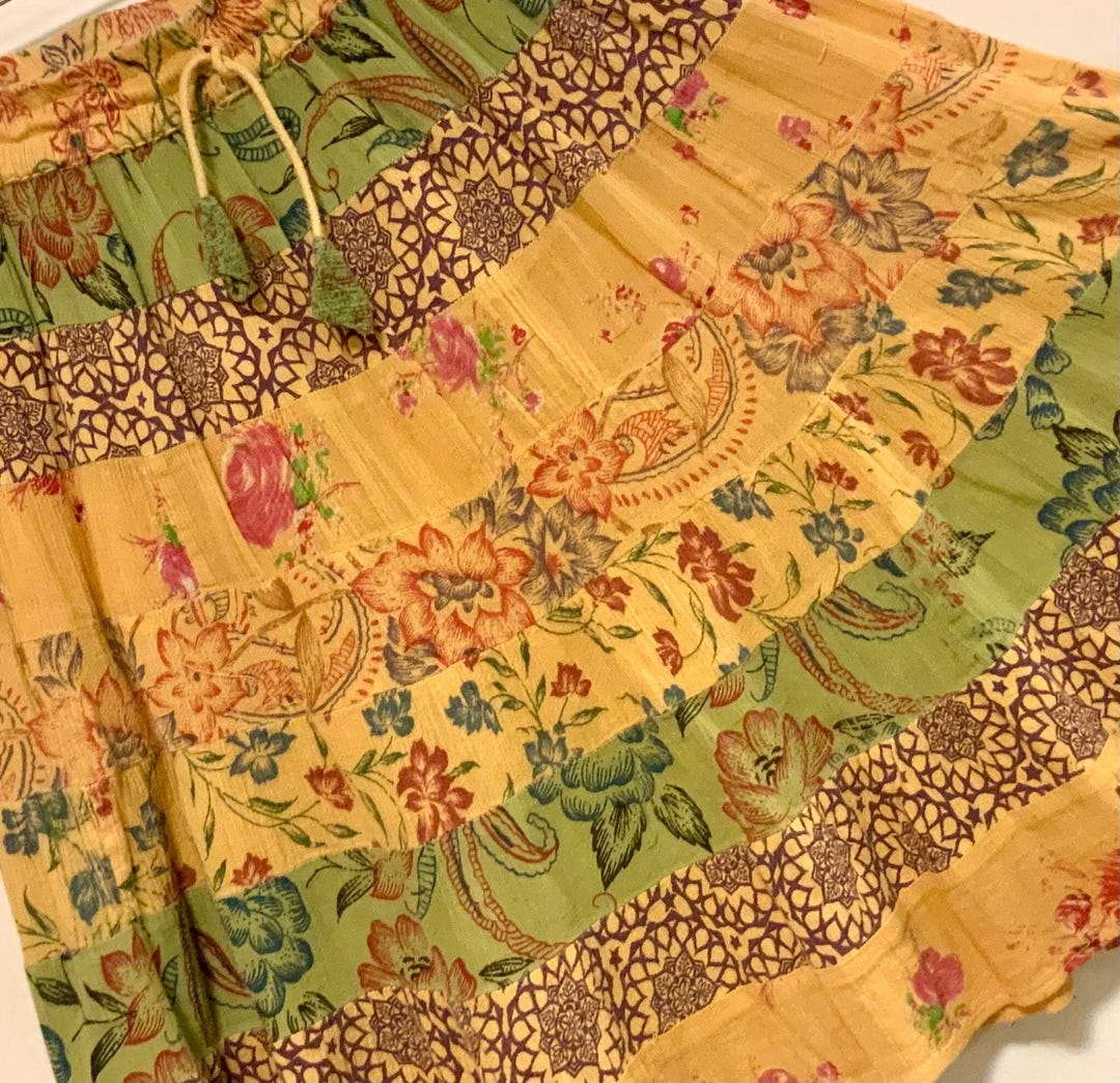 French Provence Skirt/floral Print/peasant/patchwork/layered/tiered ...