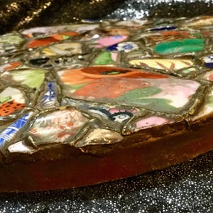 1800 Memory Ware Tile-plaque/mosaic Shard Pique Assiette/asian Folk Art ...