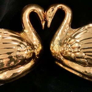 Gold Ceramic Swan Set/weeping Bright Gold/small Swan 5.75wx3.5h/large ...