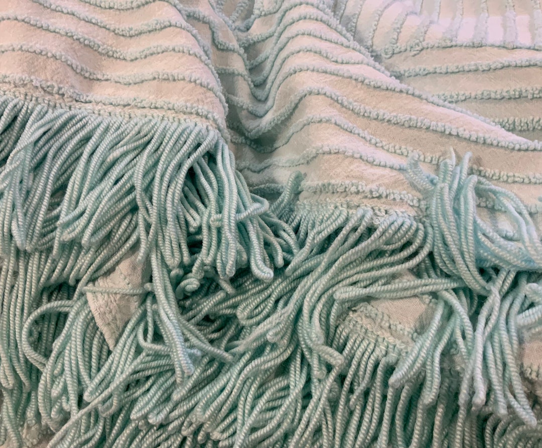 Chenille Bedspread/blue Wedding Ring Circle Print/turquoise-aqua/full ...