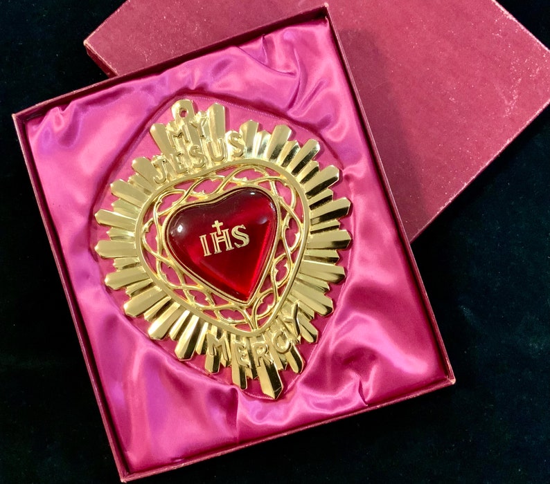 My Jesus IHS Mercy Ex-voto Plaque/red Sacred Heart/holy Saint Medal ...