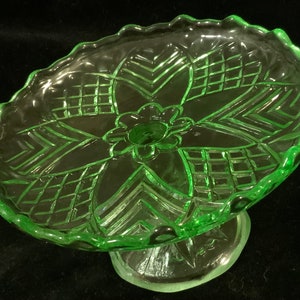 Green Depression Glass Compote-pedestal-stand-dish/footed/uranium ...