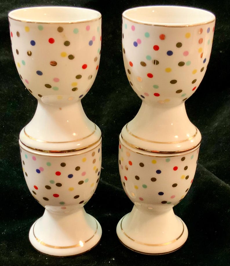 Easter Eggcup Set/ceramic/polka Dot/egg Display Stand/footed Pedestal/4 ...