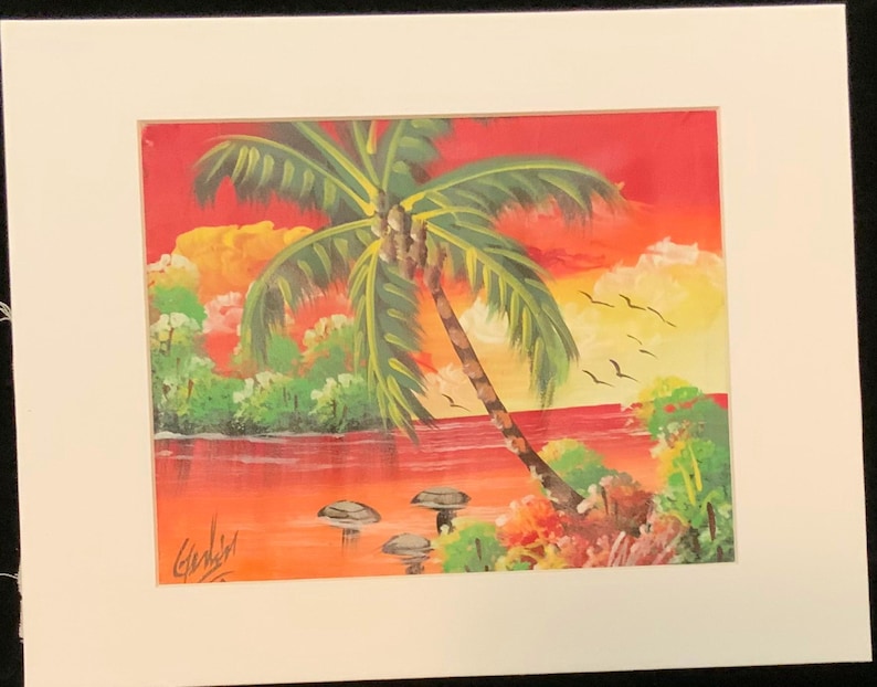 Vintage Caribbean Painting/original Acrylic/tropical Island/palm Tree ...