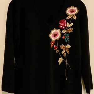 Black Floral Sweater/embroidered - Etsy