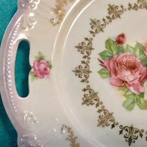 Pink Floral Cake Plate Platter/ceramic Porcelain China/blue Lustre ...