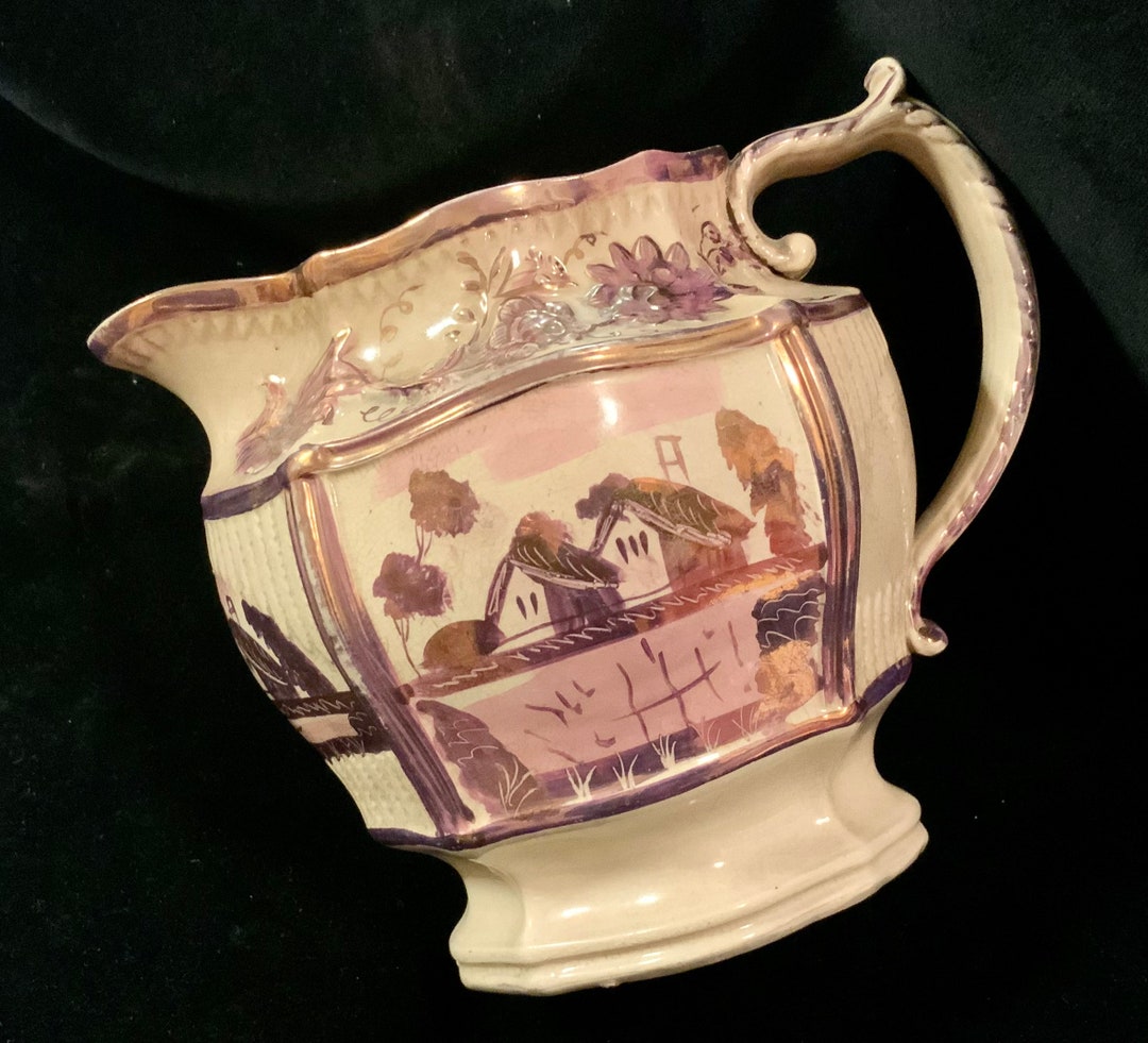 Large Pink Floral Luster Pitcher/copper Lusterware/hard Paste Soft ...