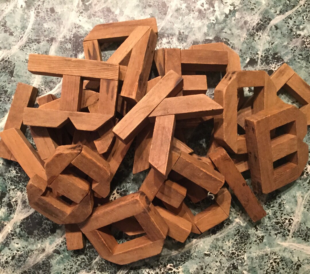 Salevintage Alphabet Wood Toy Block Letter Set/primitive Country Folk ...