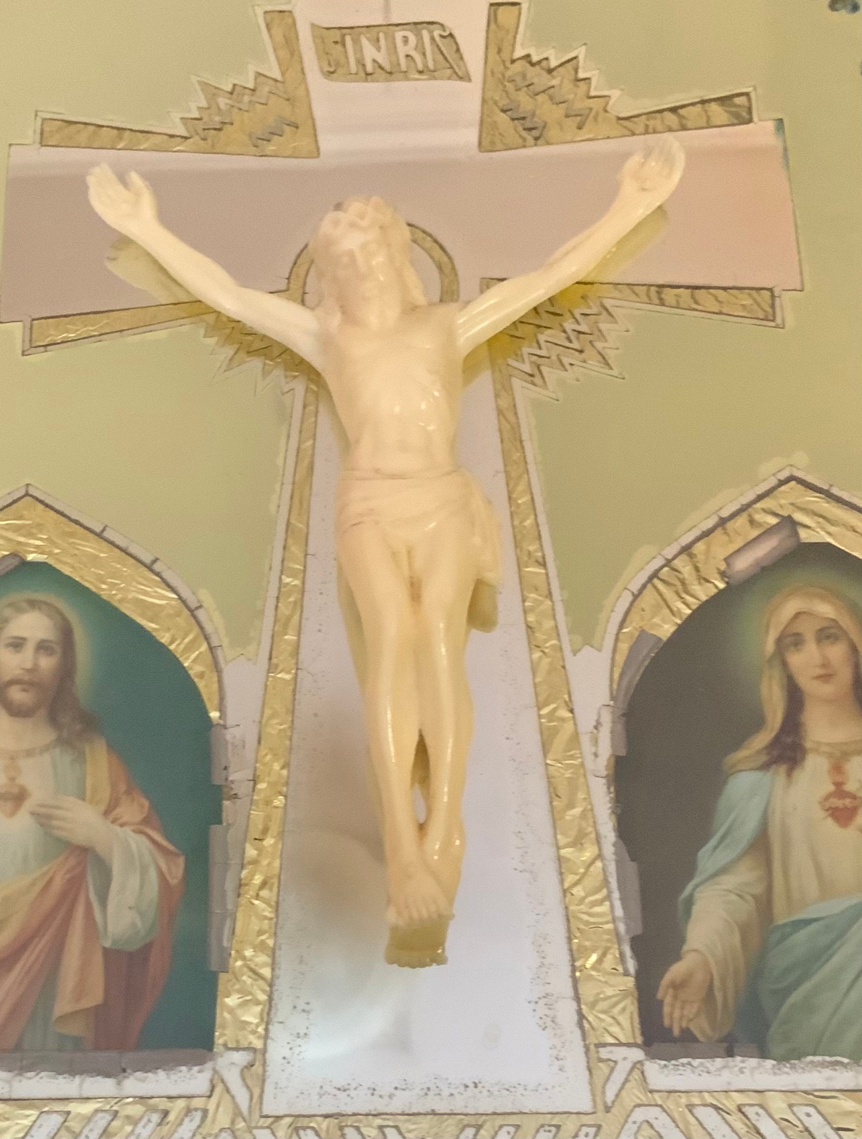 Jesus Cross Shrine Wall Alter/jesus & Virgin Mary Madonna Print ...