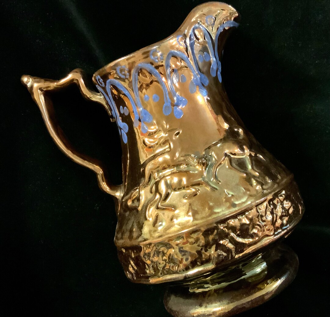 Lusterware Ceramic Water Pitcher-milk Jug/copper Lustre/stag-deer ...