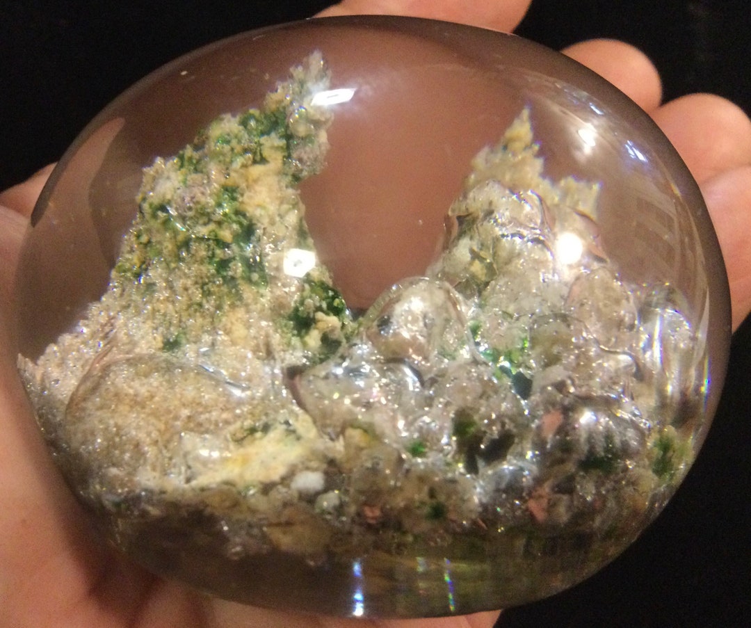 Glass Paperweight/rock Crystal/art Glass/rare/round Dome/large 3 ...