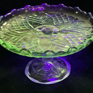 Green Depression Glass Compote-pedestal-stand-dish/footed/uranium ...