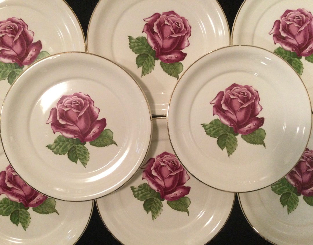 Floral Dinner Plates Set/harker Pottery Co/“queen’s Rose”/pink Ceramic ...