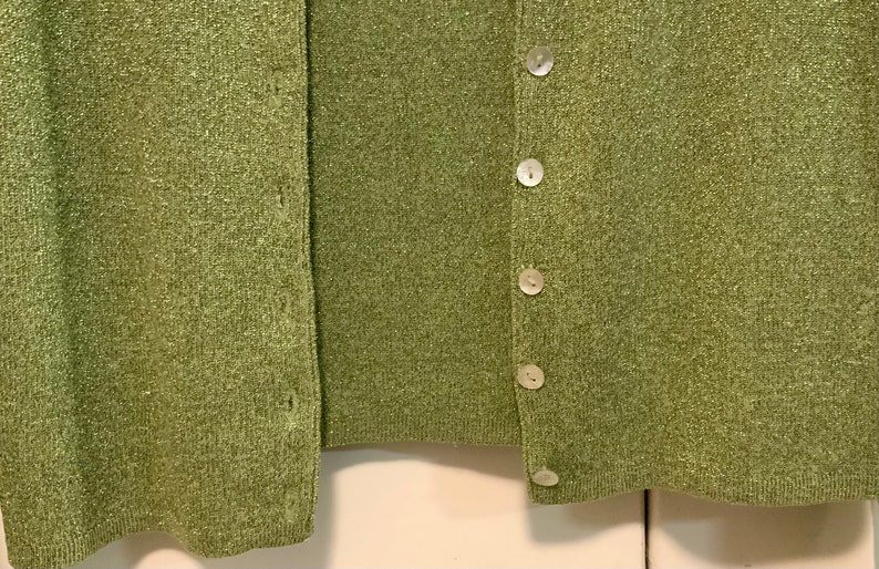 Green Metallic Knit Sweater Twin Set/shell & Matching Cardigan/acrylic ...