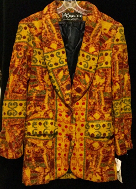 Paisley Print Blazer-Jacket-Coat/Gold Wool Tapestry/N… - Gem