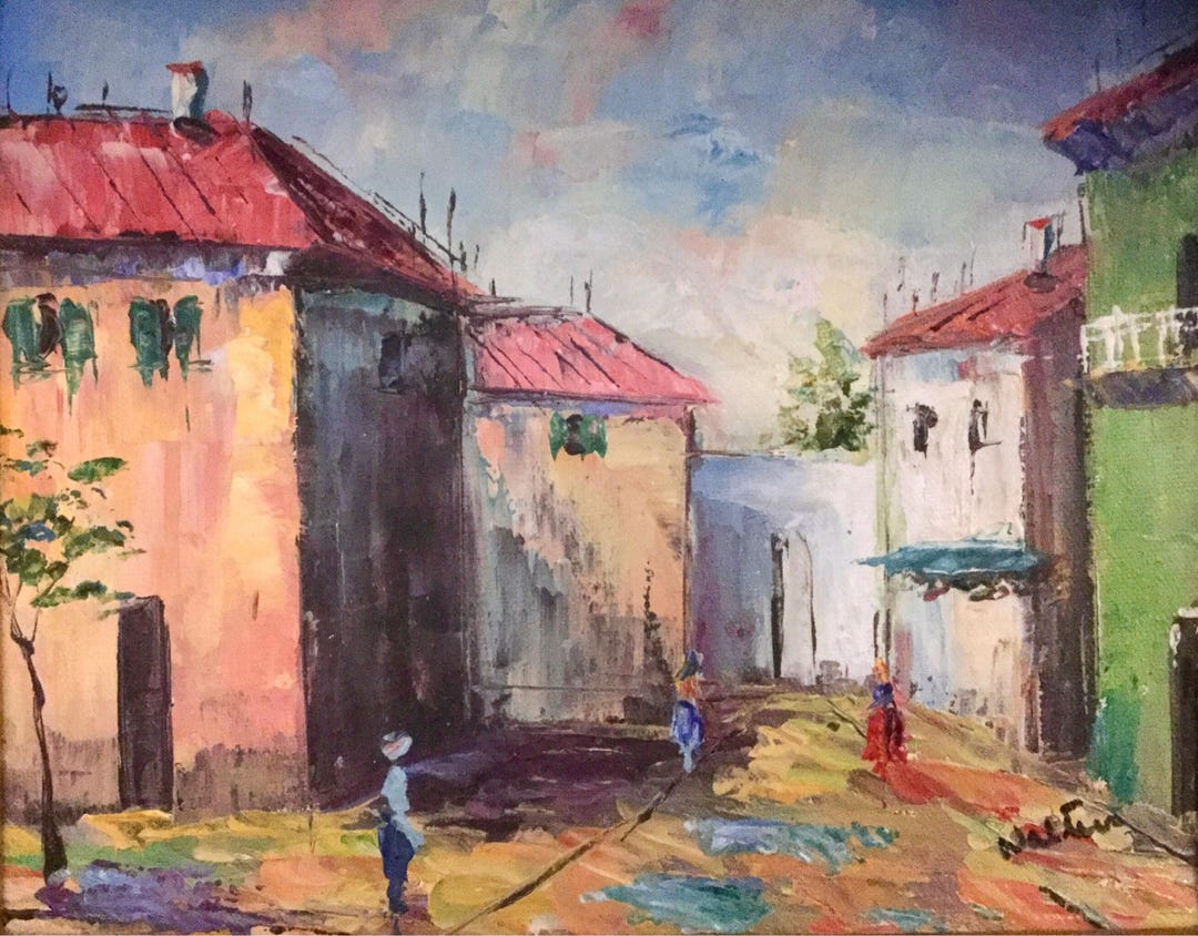 Vintage Painting/original Oil/cityscape Village Street Scene/mexico ...