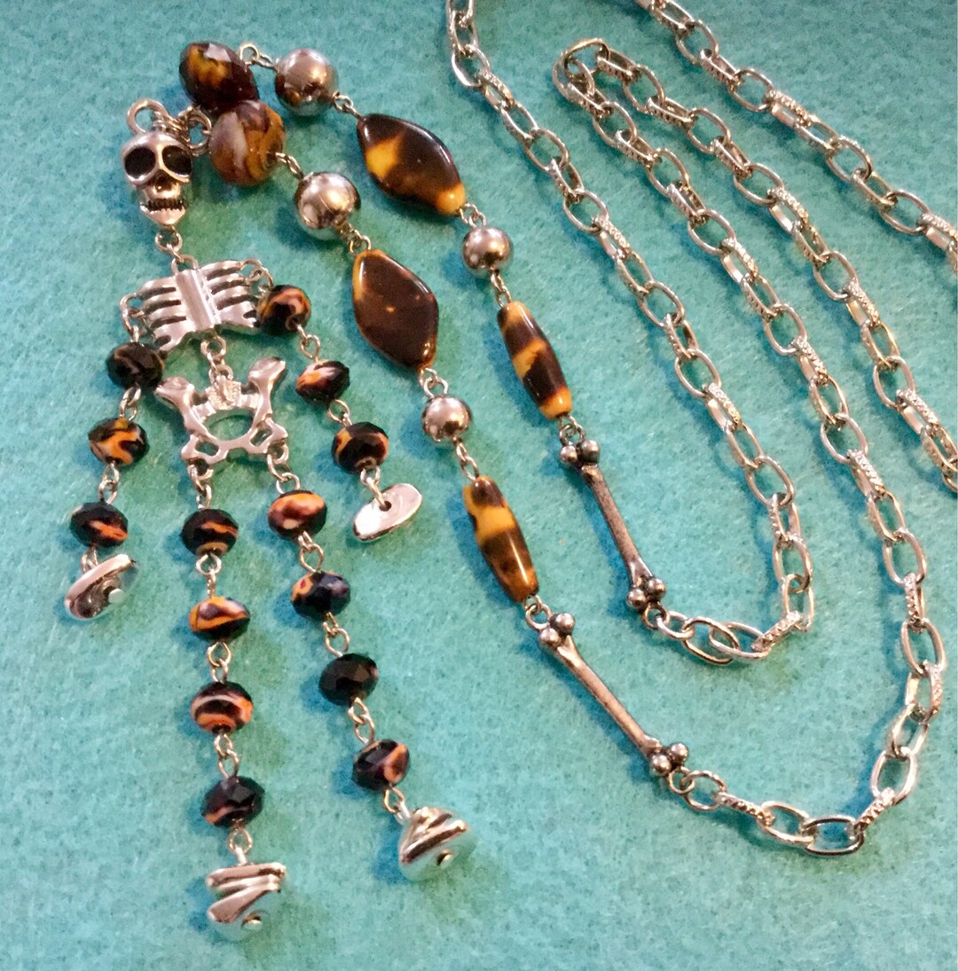 Halloween Skeleton Charm Necklace Pendant/goth/beaded Tassel/steampunk ...