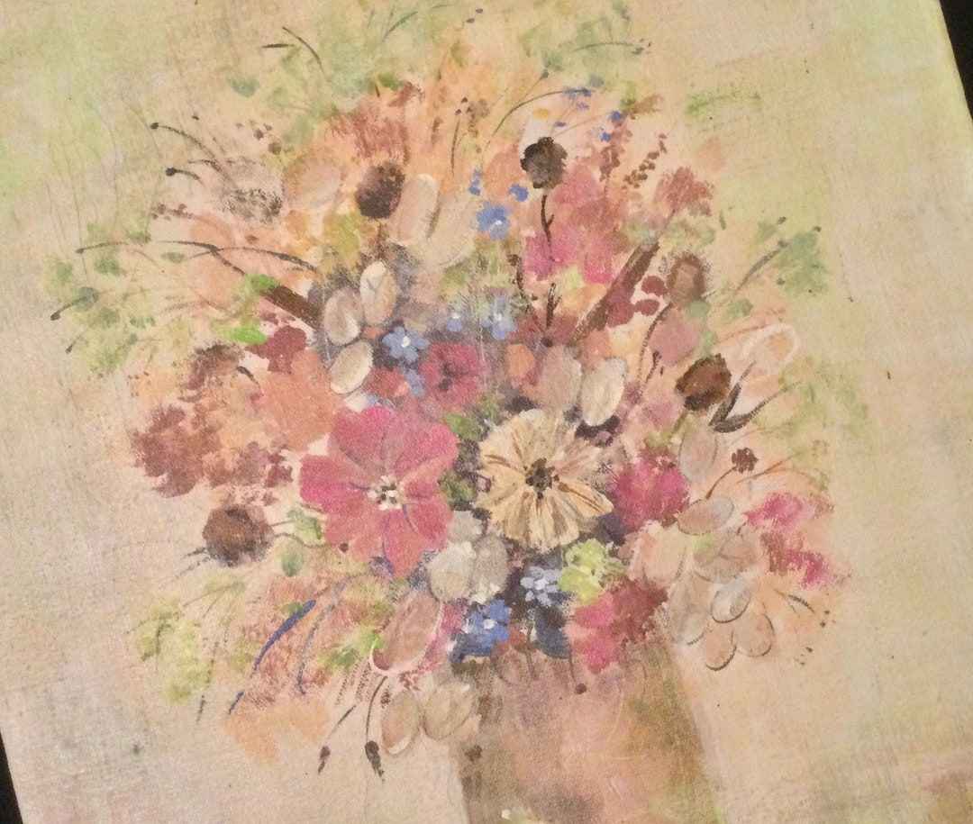 Vintage Floral Oil Painting/still Life Tablescape/original/pink-blue ...