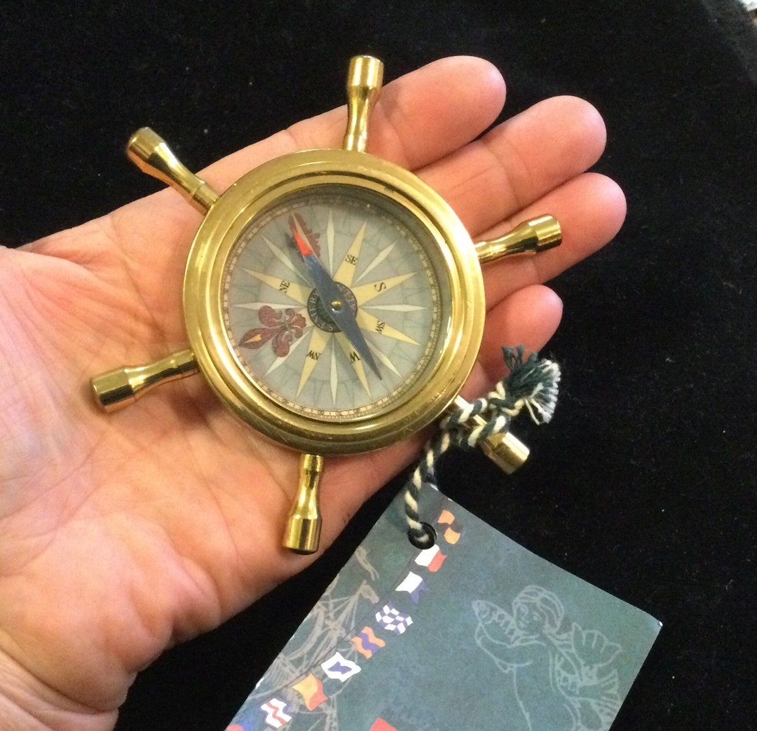 Brass Paperweight/compass Ship Wheel/nos/authentic Models/desk-office ...