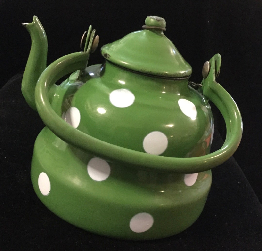Green Enamelware Teapot Kettle/graniteware/metal Enamel/polka Dot ...