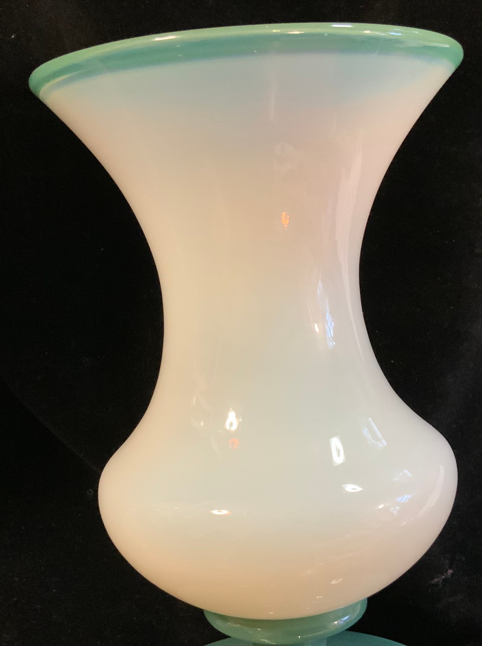 SALE Vtg fry Foval Opalescent Art Glass Vase White W/ - Etsy