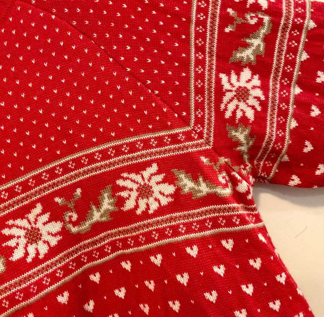 Red Fair Isle Sweater/turtlenick/hearts & Flowers/wool/germany/woman’s ...