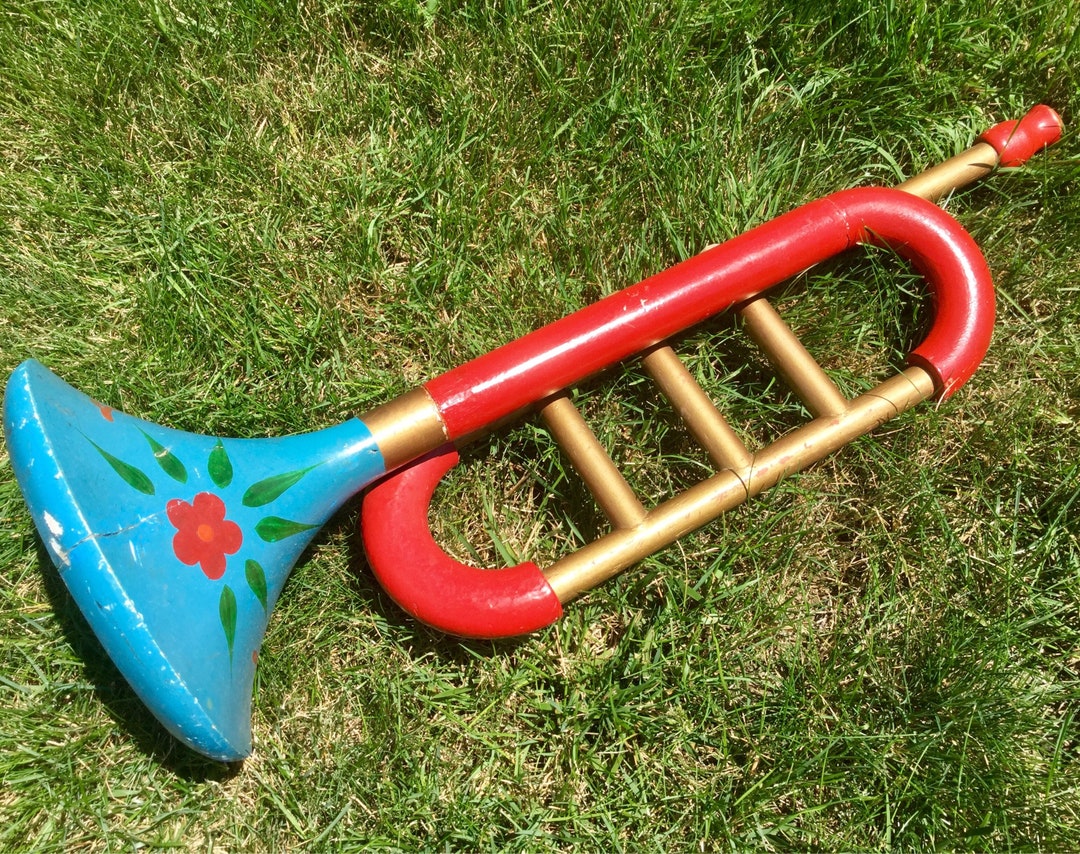 1950s Christmas Trumpet Display Toy/carved Wood/hp Folk Art/music ...