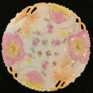 XL Cake Plate/cabinet Plate/germany Jpf/pink Flowers/embossed/22kt Gold ...