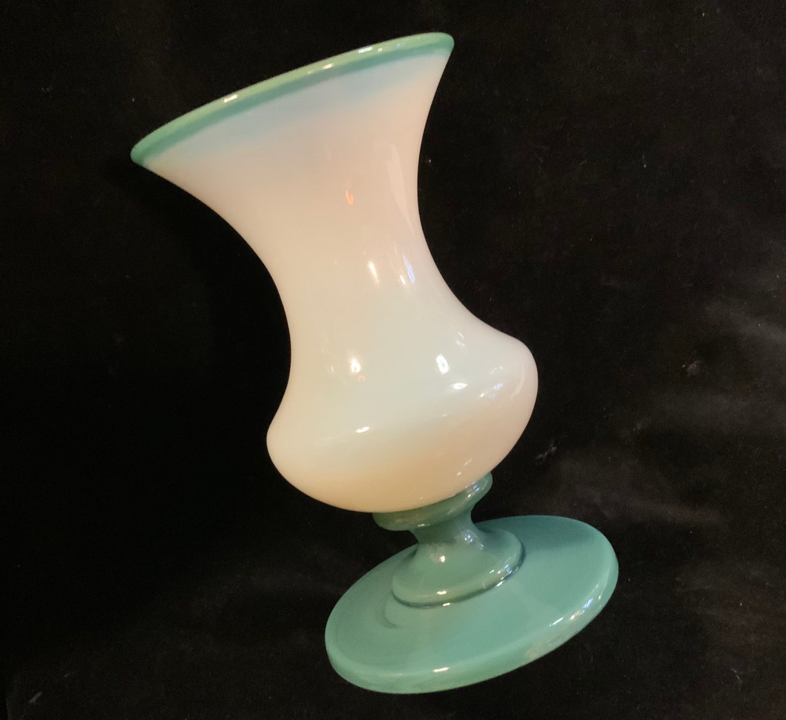 SALE Vtg fry Foval Opalescent Art Glass Vase White W/ - Etsy