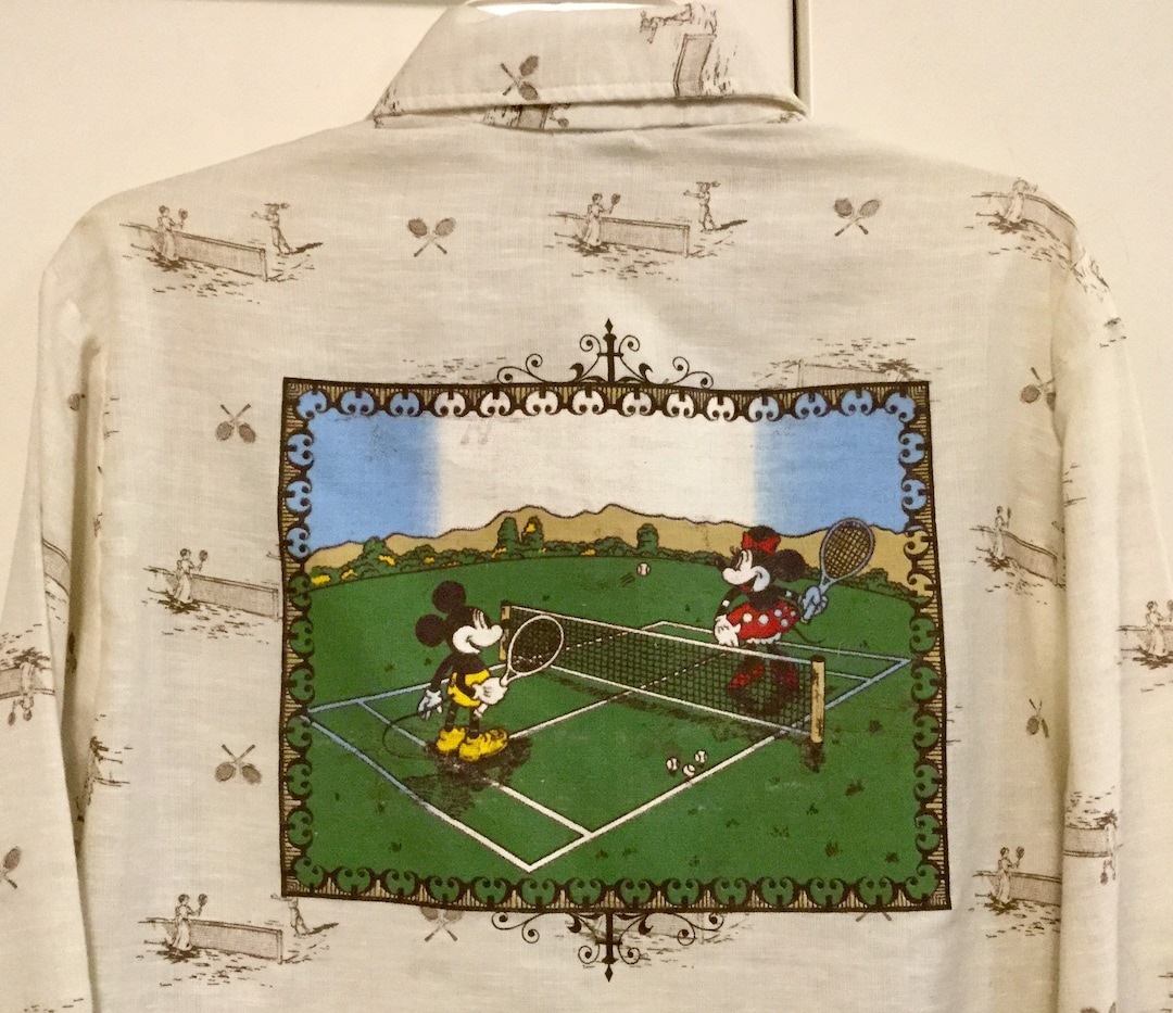 Mickey Mouse Shirt/button Up/disney Cartoon Tennis Print/kennington ...