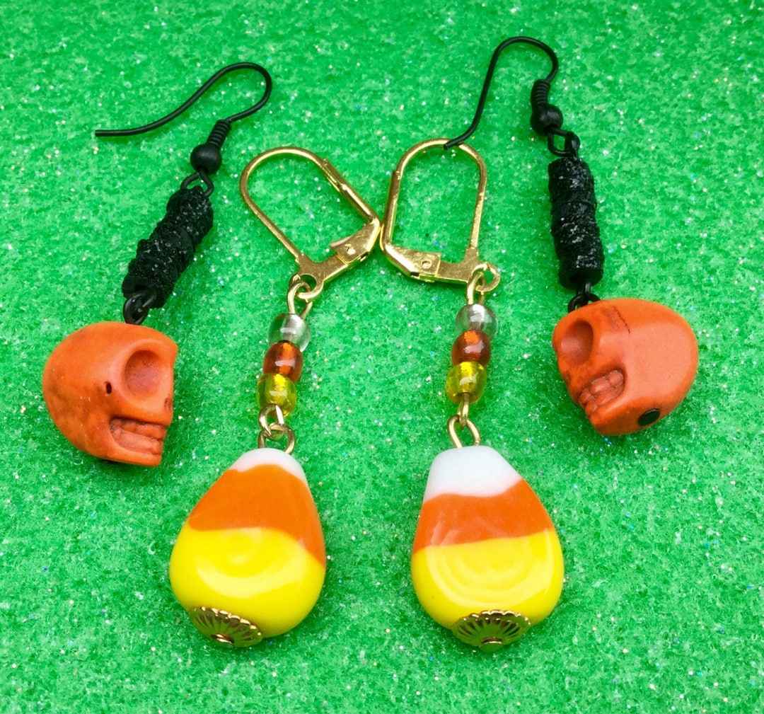 Halloween Earrings/sugar Skull & Candy Corn/steampunk/calavera/novelty ...