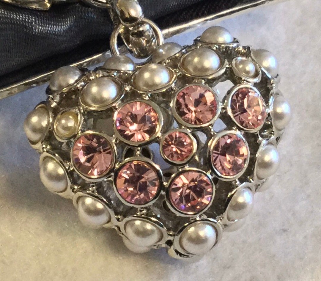 Rhinestone Heart Key Ring-key Chain/pink Crystal Puffed Heart Charm ...