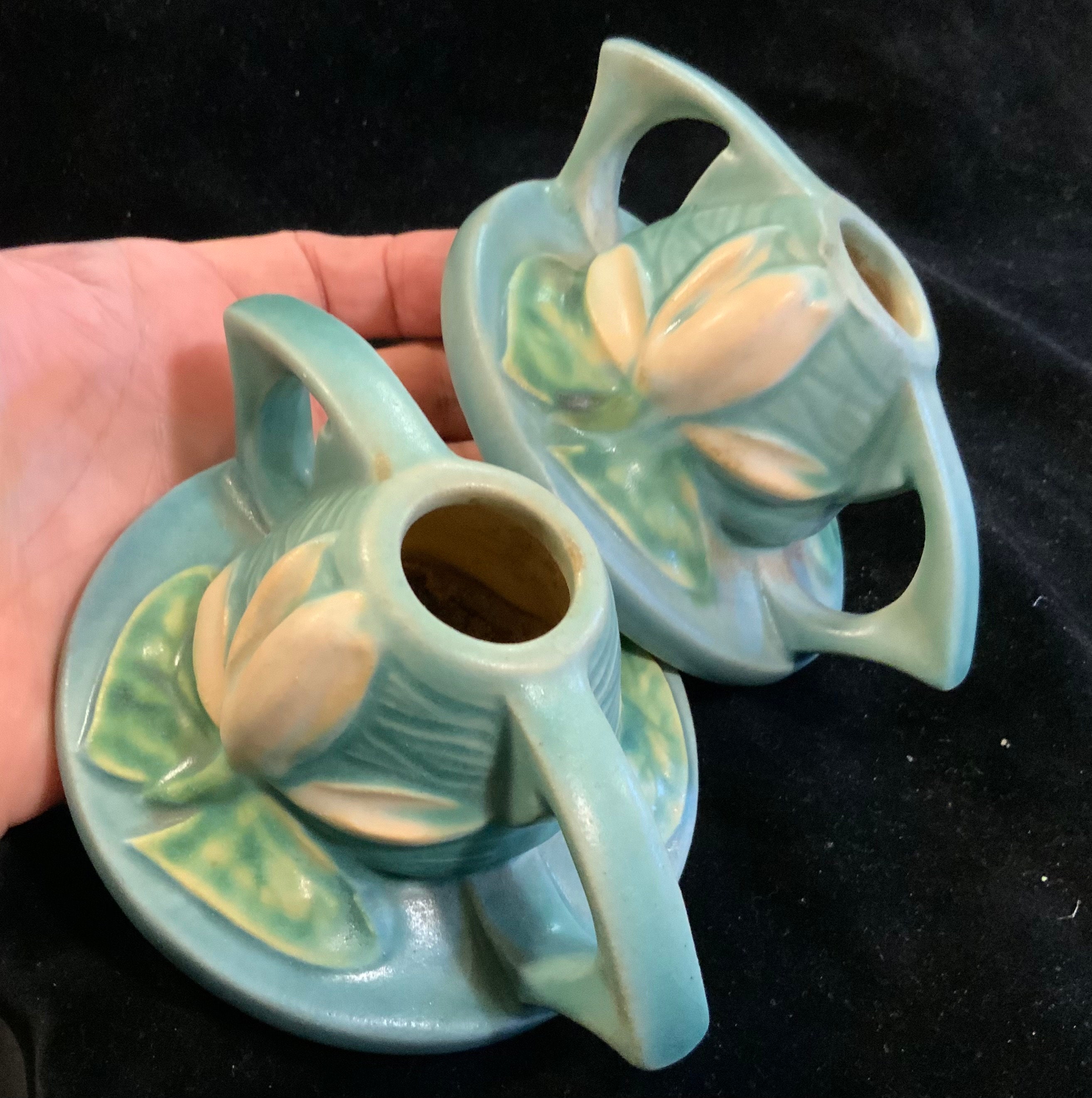 Roseville Pottery Candle Holders Roseville Pottery USA Green Zephyr