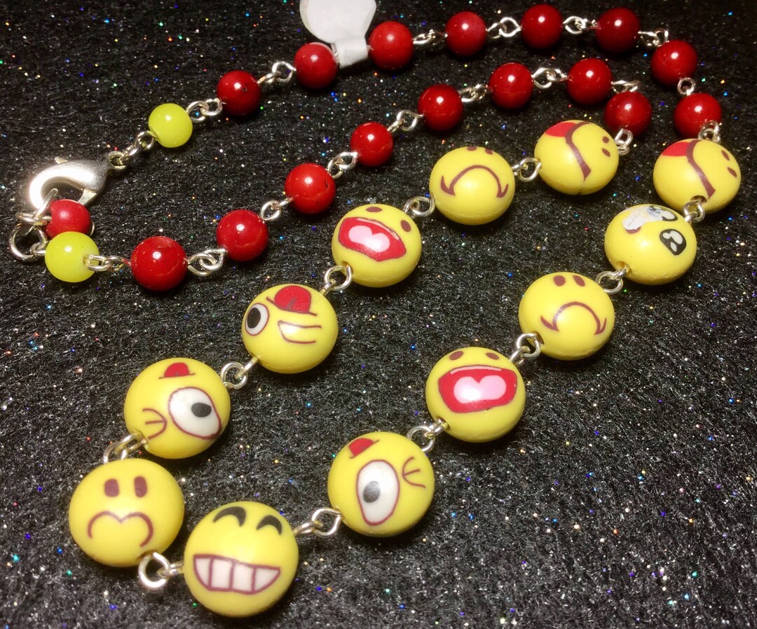 EMOJI Beaded Necklace Choker/yellow Smiley Face Cartoon Beads/geek ...