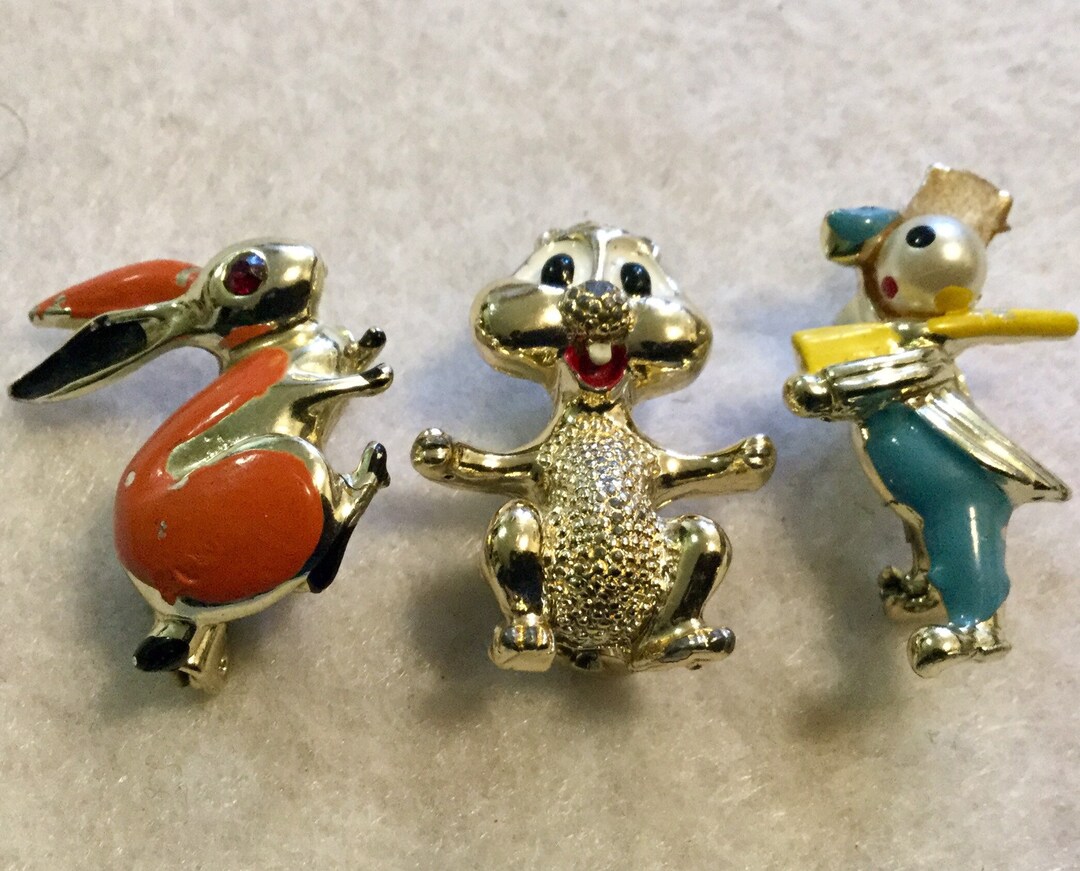 Animal Scatter Pin-brooch/bunny Rabbit-bird-chipmunk/“gerry's”/enamel ...