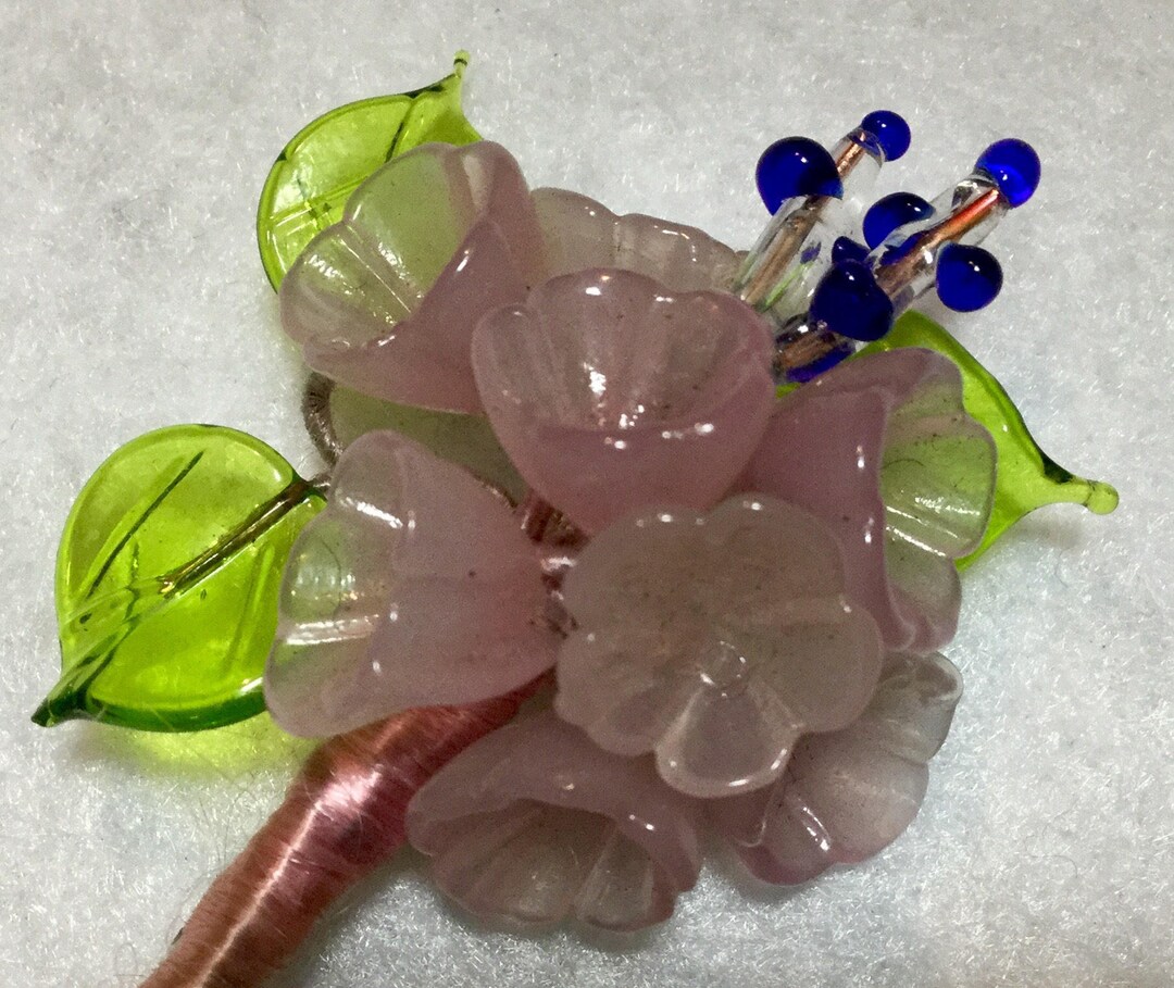 Pink Floral Stem Pin Brooch/blown Glass Flower/tussy Mussy Bouquet ...