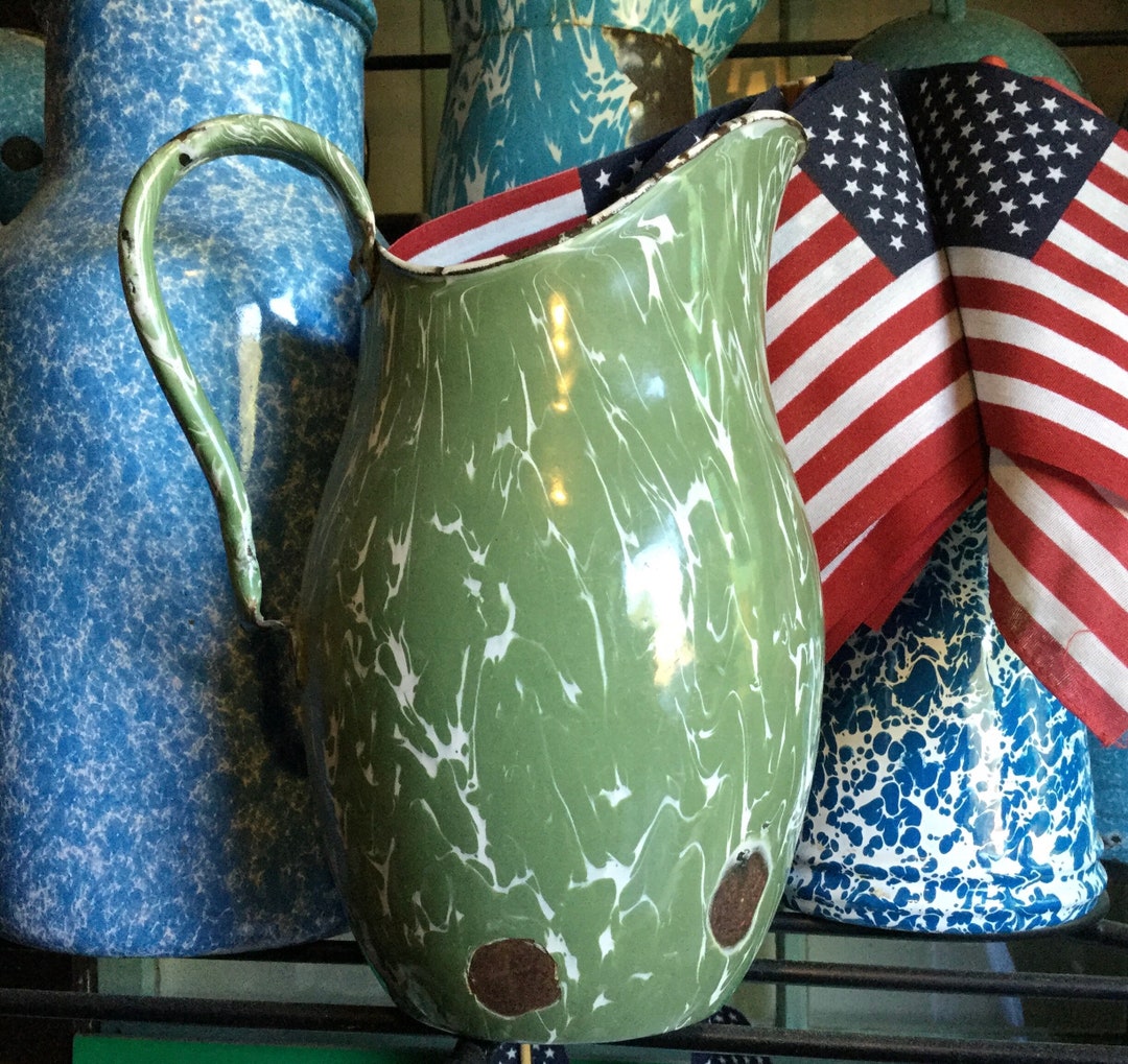 SALE1940 Enamelware Water Pitcher/graniteware/agate-ware/spatterware ...