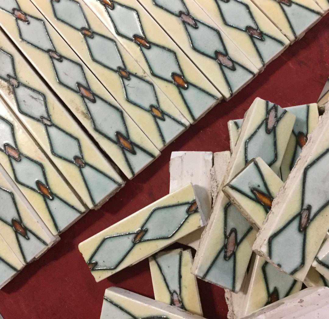1930 “pardee Matawan” Loose Ceramic Tile Shard Accent Trim Pieces/aqua ...