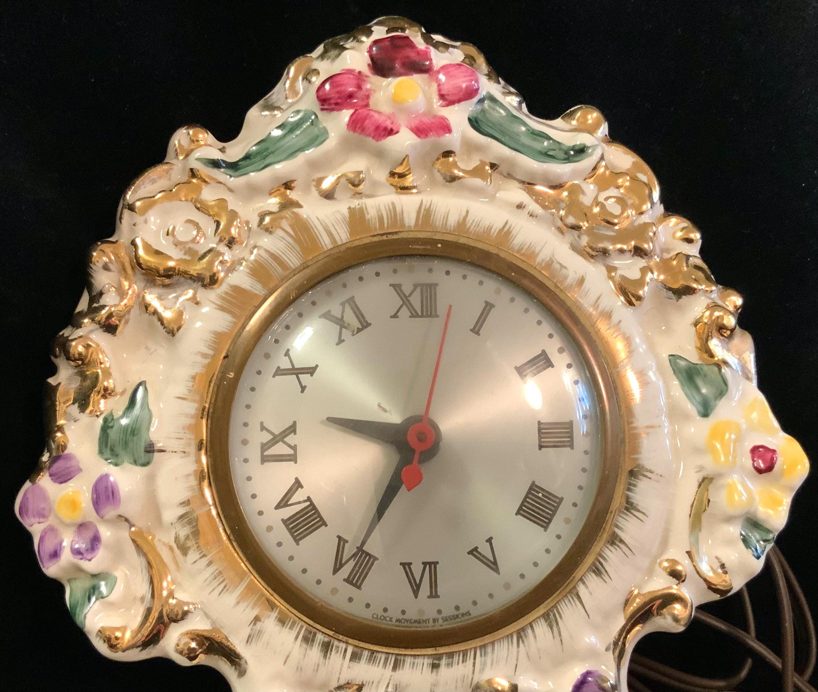 Mantel Clock/shelf Clock/electric/sessions Movement/floral Ceramic ...