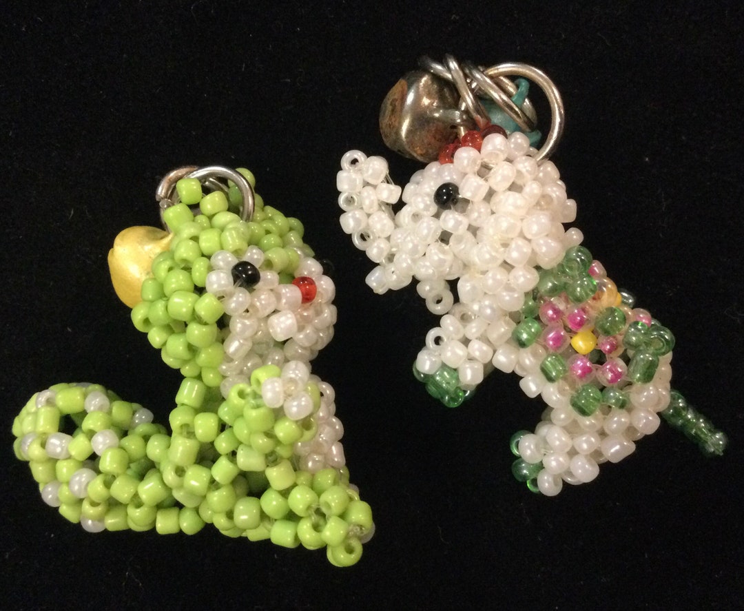 Beaded Animal Charms/kitty & Elephant/woven Seed Beads/2 Piece Set ...