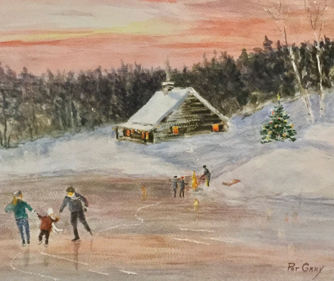 Vintage Landscape Painting/original Gouache/winter Snow Scene/people ...