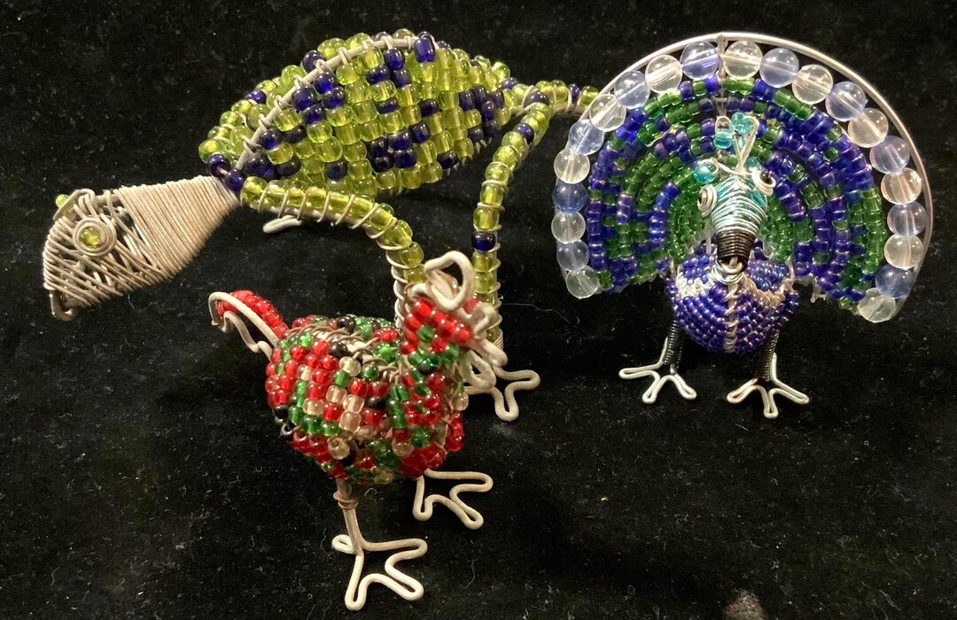 Mini Beaded Animals/geico-peacock-rooster/south Africa Fair Trade Art ...
