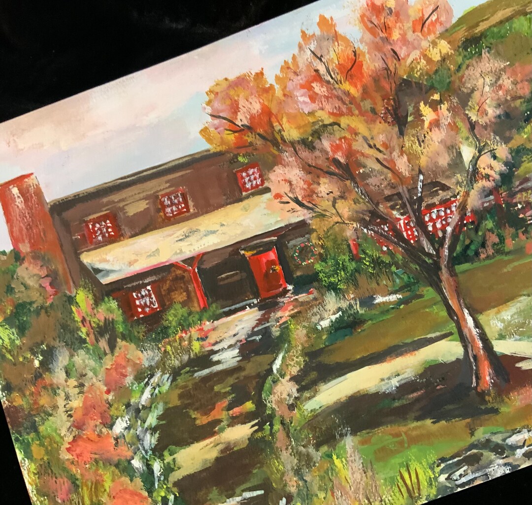 Vintage Landscape Painting/original Gouache/autumn Country Scene/signed ...