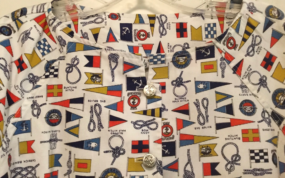 Vintage Nautical Print Blouse-shirt-crop Top/tie-front/lady Frayne ...