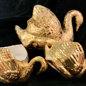 Gold Ceramic Swan Set/weeping Bright Gold/small Swan 5.75wx3.5h/large ...